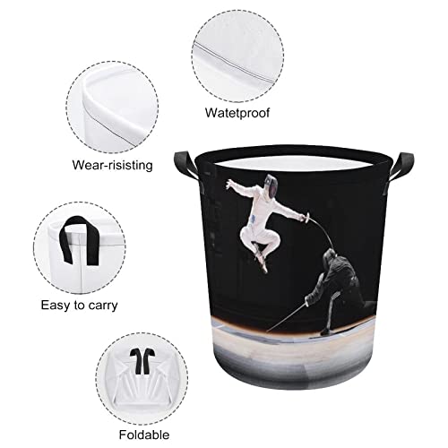 Fencing Sports Large Laundry Basket Hamper Bag Washing with Handles for College Dorm Portable