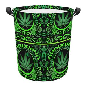 green leaf weed large laundry basket hamper bag washing with handles for college dorm portable