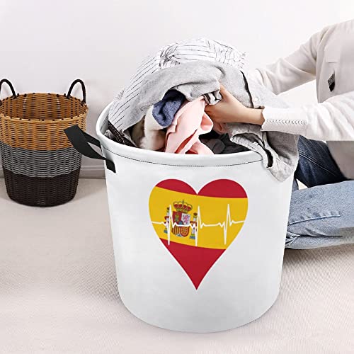 Love Spain Heartbeat Large Laundry Basket Hamper Bag Washing with Handles for College Dorm Portable