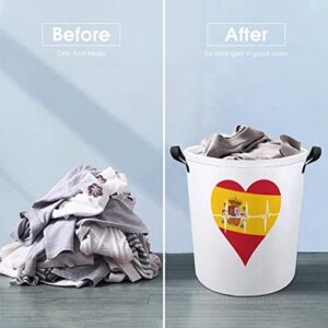 Love Spain Heartbeat Large Laundry Basket Hamper Bag Washing with Handles for College Dorm Portable