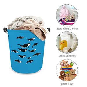 Orcas Killer Whale Large Laundry Basket Hamper Bag Washing with Handles for College Dorm Portable