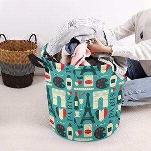 I Love Paris Large Laundry Basket Hamper Bag Washing with Handles for College Dorm Portable