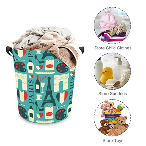 I Love Paris Large Laundry Basket Hamper Bag Washing with Handles for College Dorm Portable