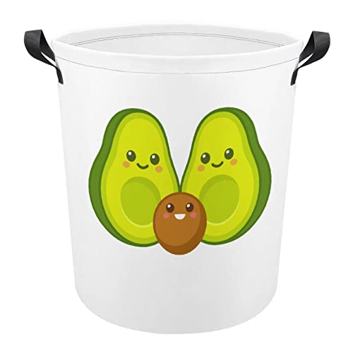 Cute Cartoon Avocado Family Large Laundry Basket Hamper Bag Washing with Handles for College Dorm Portable