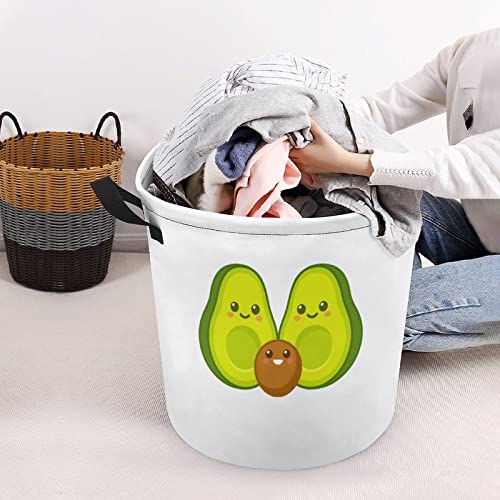 Cute Cartoon Avocado Family Large Laundry Basket Hamper Bag Washing with Handles for College Dorm Portable