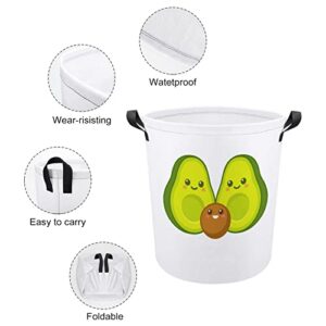 Cute Cartoon Avocado Family Large Laundry Basket Hamper Bag Washing with Handles for College Dorm Portable