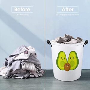 Cute Cartoon Avocado Family Large Laundry Basket Hamper Bag Washing with Handles for College Dorm Portable