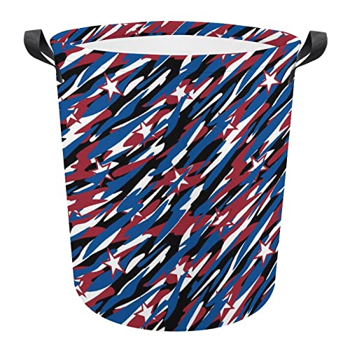 USA Patriotic Camouflage Large Laundry Basket Hamper Bag Washing with Handles for College Dorm Portable