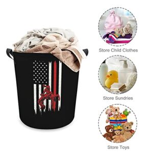 America Wrestling Flag Large Laundry Basket Hamper Bag Washing with Handles for College Dorm Portable