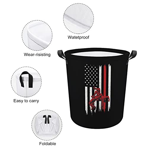 America Wrestling Flag Large Laundry Basket Hamper Bag Washing with Handles for College Dorm Portable