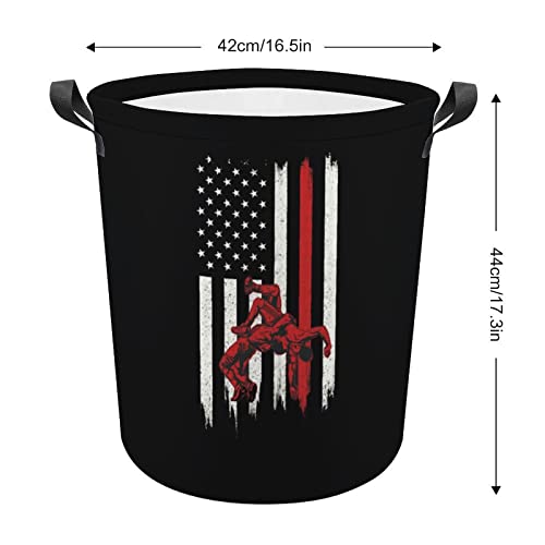 America Wrestling Flag Large Laundry Basket Hamper Bag Washing with Handles for College Dorm Portable