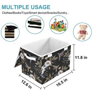 CaTaKu Bird Chamomile Storage Bins with Lids and Handles, Fabric Large Storage Container Cube Basket with Lid Decorative Storage Boxes for Organizing Clothes