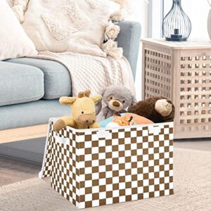 CaTaKu Chess Board Brown Storage Bins with Lids and Handles, Fabric Large Storage Container Cube Basket with Lid Decorative Storage Boxes for Organizing Clothes