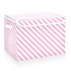 cataku pink stripes storage bins with lids and handles, fabric large storage container cube basket with lid decorative storage boxes for organizing clothes