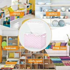 CaTaKu Pink Stripes Storage Bins with Lids and Handles, Fabric Large Storage Container Cube Basket with Lid Decorative Storage Boxes for Organizing Clothes