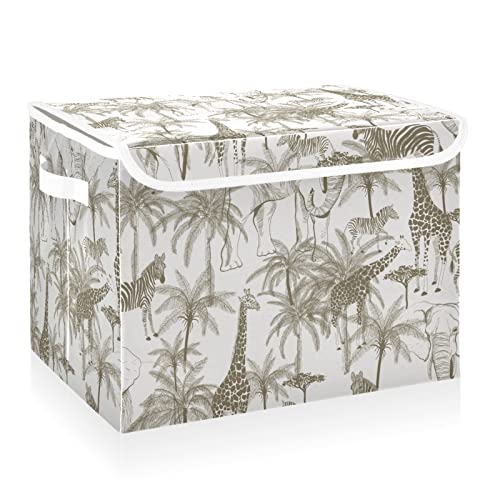 CaTaKu African Animals Storage Bins with Lids and Handles, Fabric Large Storage Container Cube Basket with Lid Decorative Storage Boxes for Organizing Clothes