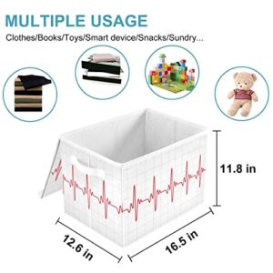 CaTaKu Hearts Storage Bins with Lids and Handles, Cute Fabric Large Storage Container Cube Basket with Lid Decorative Storage Boxes for Organizing Clothes