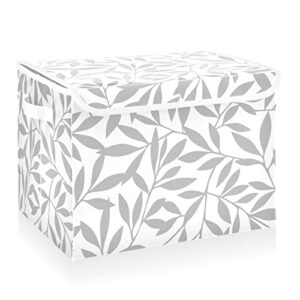 cataku leaf grey storage bins with lids and handles, fabric large storage container cube basket with lid decorative storage boxes for organizing clothes