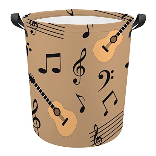 Guitars and Note Large Laundry Basket Hamper Bag Washing with Handles for College Dorm Portable