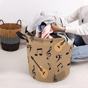 Guitars and Note Large Laundry Basket Hamper Bag Washing with Handles for College Dorm Portable