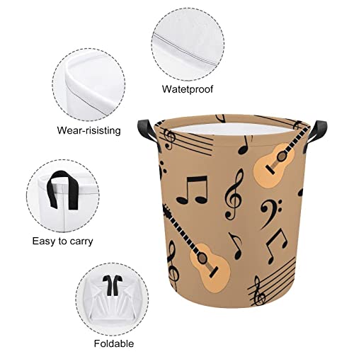 Guitars and Note Large Laundry Basket Hamper Bag Washing with Handles for College Dorm Portable