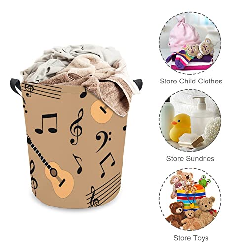 Guitars and Note Large Laundry Basket Hamper Bag Washing with Handles for College Dorm Portable