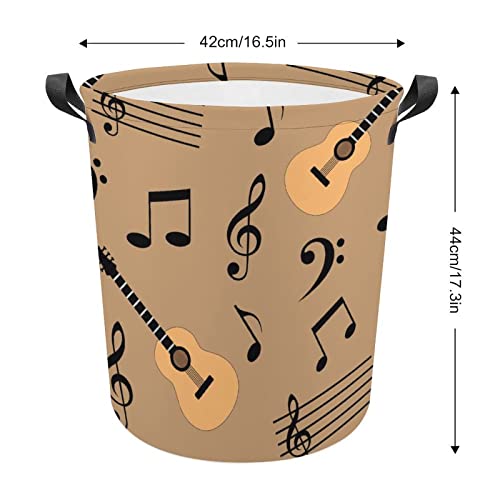 Guitars and Note Large Laundry Basket Hamper Bag Washing with Handles for College Dorm Portable