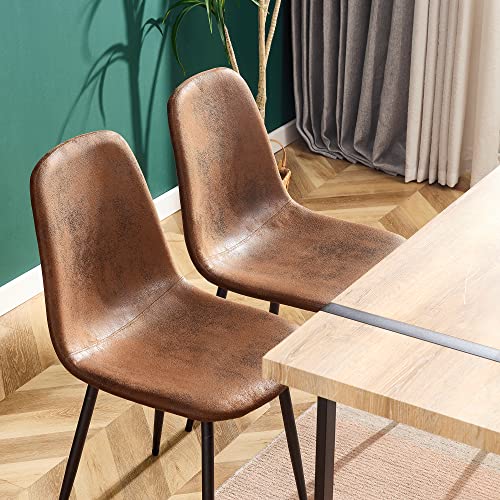 JUFU 5 Piece Kitchen Dining Table Set,Modern Rectangle Wood Dining Table,Fabric Dining Chairs 4,Ideal for Home,Kitchen Dining Room (Brown, Table+4 Chairs)