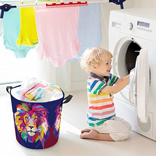 Colorful Lion Head Large Laundry Basket Hamper Bag Washing with Handles for College Dorm Portable