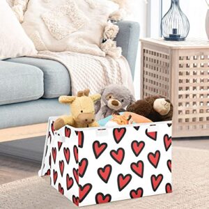 CaTaKu Red Hearts Black Storage Bins with Lids and Handles, Fabric Large Storage Container Cube Basket with Lid Decorative Storage Boxes for Organizing Clothes