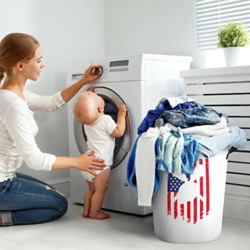 Lacrosse Helmet and Sticks American Flag Large Laundry Basket Hamper Bag Washing with Handles for College Dorm Portable