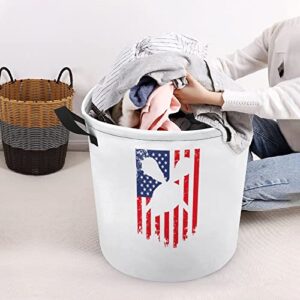 Lacrosse Helmet and Sticks American Flag Large Laundry Basket Hamper Bag Washing with Handles for College Dorm Portable