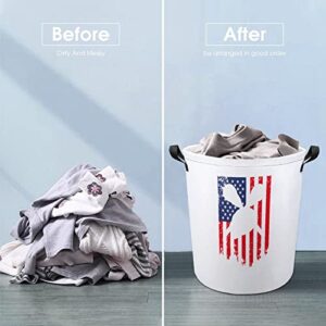 Lacrosse Helmet and Sticks American Flag Large Laundry Basket Hamper Bag Washing with Handles for College Dorm Portable