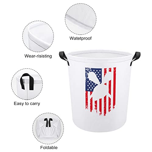 Lacrosse Helmet and Sticks American Flag Large Laundry Basket Hamper Bag Washing with Handles for College Dorm Portable