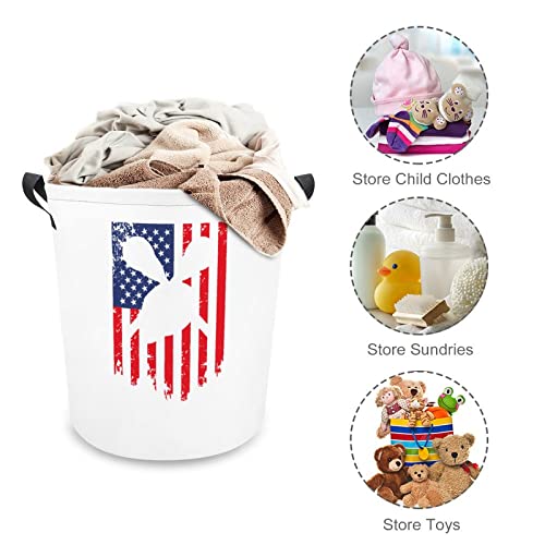 Lacrosse Helmet and Sticks American Flag Large Laundry Basket Hamper Bag Washing with Handles for College Dorm Portable