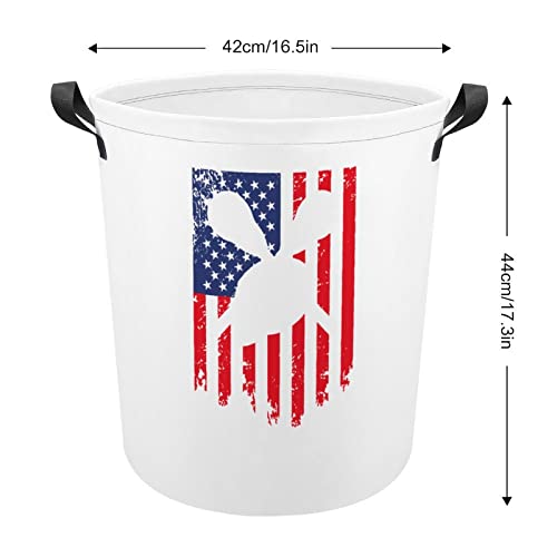 Lacrosse Helmet and Sticks American Flag Large Laundry Basket Hamper Bag Washing with Handles for College Dorm Portable