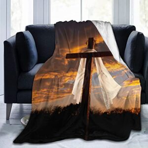 jshxjbwr easter cross throw blanket warm cozy lightweight blankets easter gift flannel blanket for sofa couch bed office holiday decorative 60"x50"