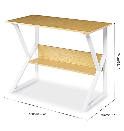 MJWDP 39X20X29Inch K-Shaped Computer Desk w/Shelf PC Laptop Table Study Workstation Office Home