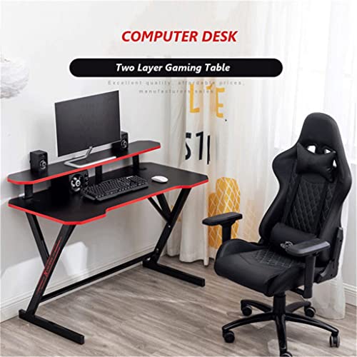 MJWDP Computer LaptopTable Style Computer Desk with 2 Tier Shelf Gaming Desk Writing Table for Home Office Studying Living Room