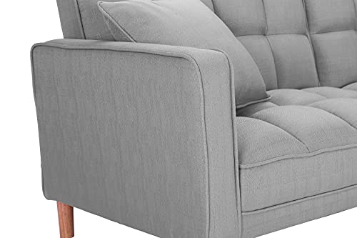 LCH Modern Tuft Futon Couch Convertible Loveseat Sleeper Reclining Sofa Bed Twin Size with Arms and 2 Pillows for Living Room, Light Grey