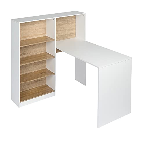 MJWDP Particleboard Pasted Triamine Steel Frame with Four Simple Bookshelf Computer Table Home Office Desk Office Furniture