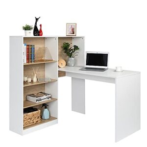 MJWDP Particleboard Pasted Triamine Steel Frame with Four Simple Bookshelf Computer Table Home Office Desk Office Furniture