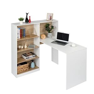 MJWDP Particleboard Pasted Triamine Steel Frame with Four Simple Bookshelf Computer Table Home Office Desk Office Furniture