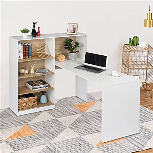 MJWDP Particleboard Pasted Triamine Steel Frame with Four Simple Bookshelf Computer Table Home Office Desk Office Furniture