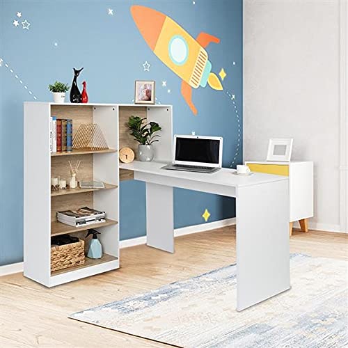 MJWDP Particleboard Pasted Triamine Steel Frame with Four Simple Bookshelf Computer Table Home Office Desk Office Furniture