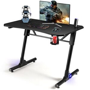 mjwdp computer desk height adjustable multifunctional desk with led light and gamepad holder