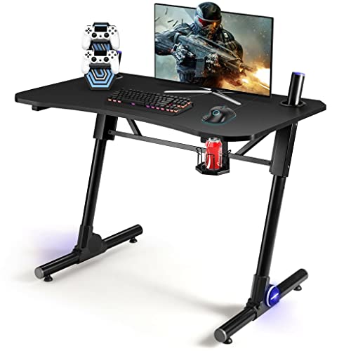 MJWDP Computer Desk Height Adjustable Multifunctional Desk with LED Light and Gamepad Holder