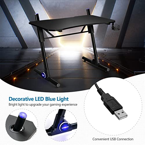 MJWDP Computer Desk Height Adjustable Multifunctional Desk with LED Light and Gamepad Holder