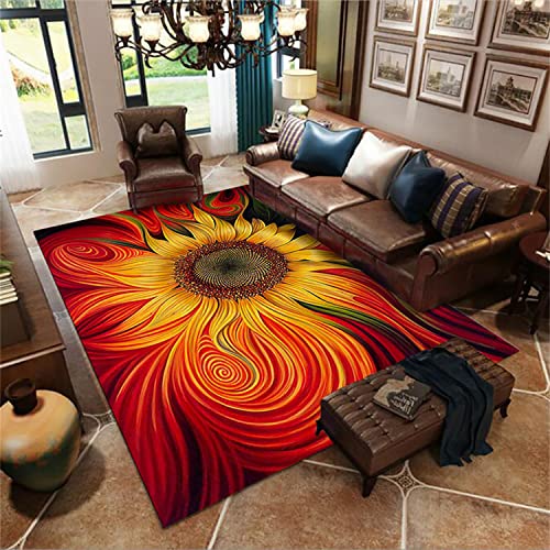 HONGXIU Sunflower Area Rug, 6x8ft,Yellow Sunflower Rug, 3D High-Definition Printing Stereoscopic Rug, Suitable for Living Room Bedroom Kitchen Modern Home Decoration Non-Slip Washable