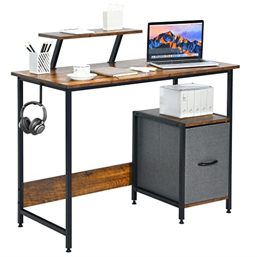 MJWDP Computer Desk Writing Workstation with Removable Storage Shelves and Shelves for Home Office